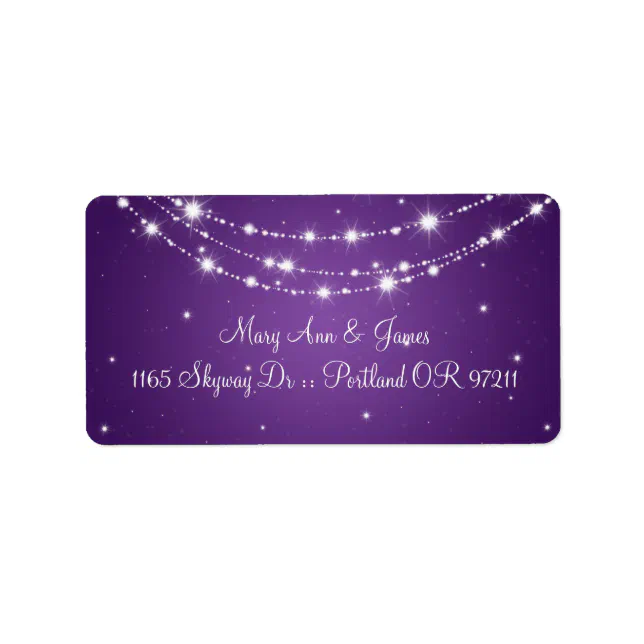 Elegant Wedding Address Sparkling Chain Purple Label | Zazzle