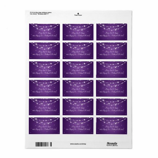 Elegant Wedding Address Sparkling Chain Purple Label | Zazzle