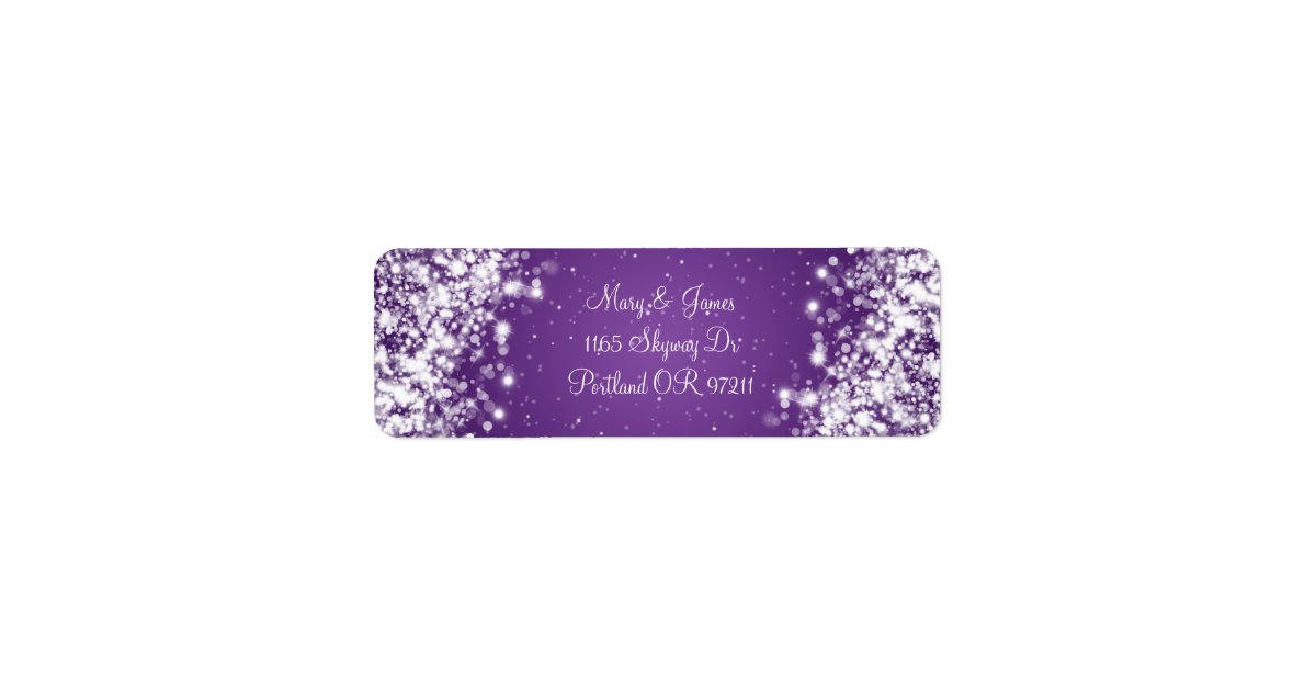 Elegant Wedding Address Sparkling Wave Purple Label | Zazzle