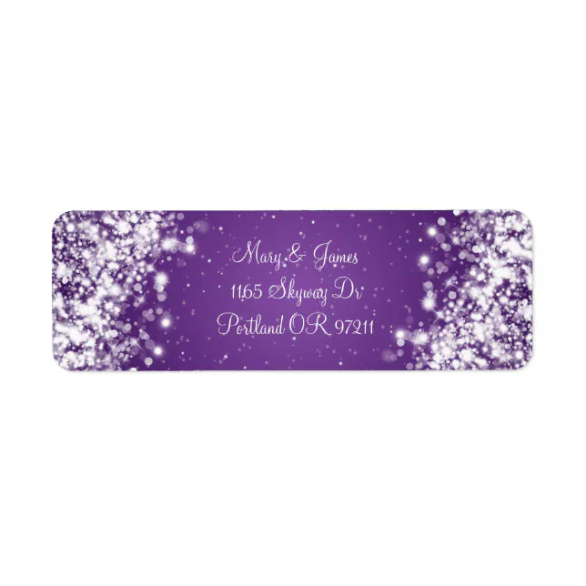 Elegant Wedding Address Sparkling Wave Purple Label | Zazzle