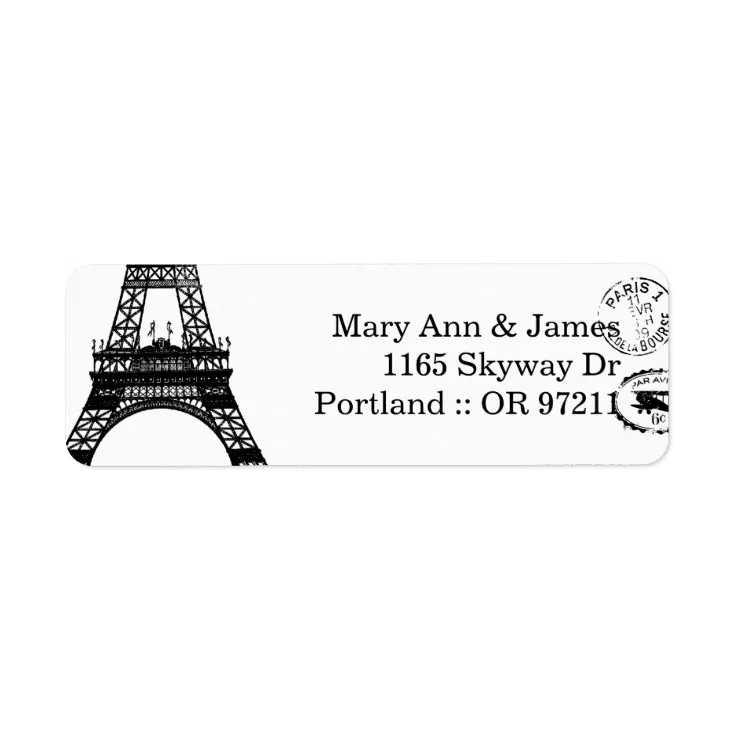 Elegant Wedding Address Vintage Paris Postcard Label | Zazzle