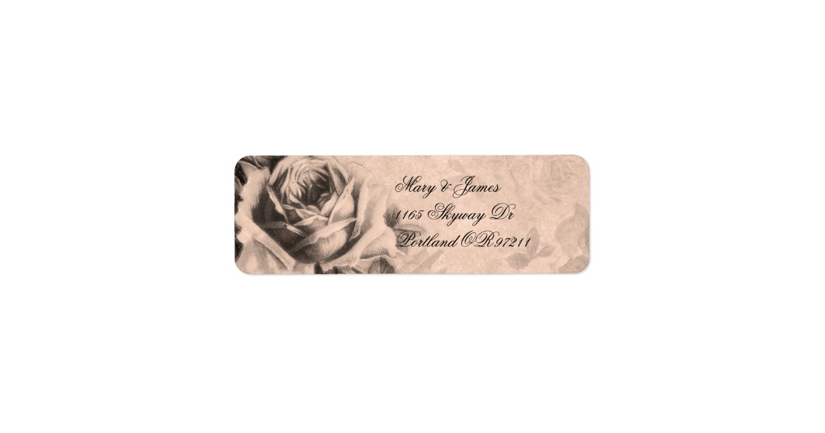Elegant Wedding Address Vintage Roses Sepia Label | Zazzle