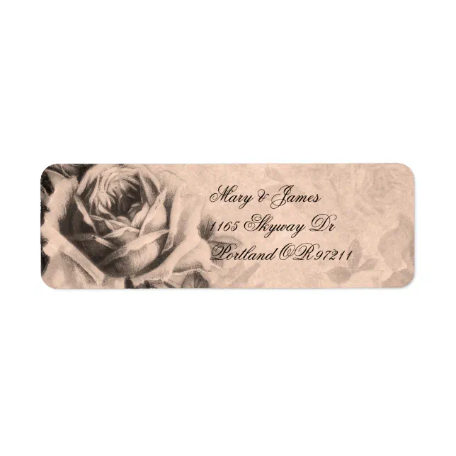 Elegant Wedding Address Vintage Roses Sepia Label | Zazzle