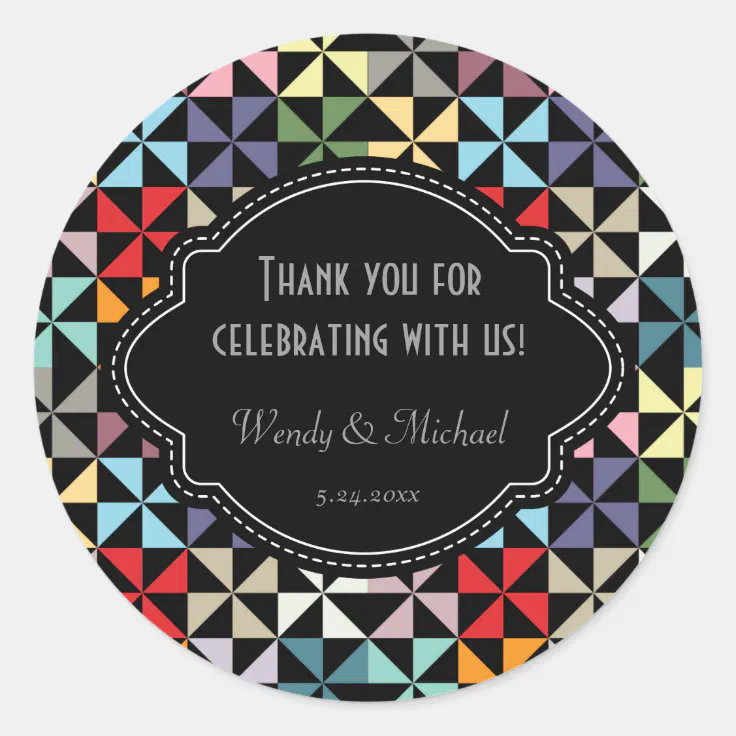 Elegant Wedding Anniversary Black Pinwheel Pattern Classic Round ...