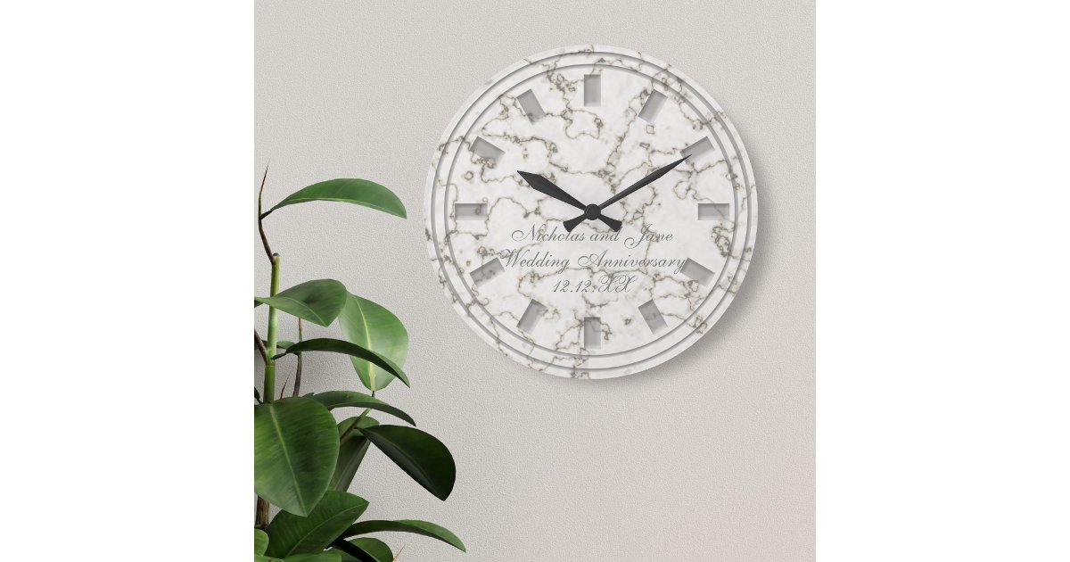 Elegant Wedding Anniversary Faux Marble Clock | Zazzle