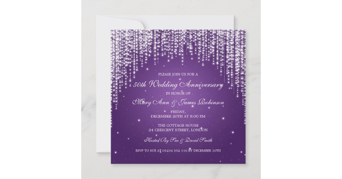Elegant Wedding Anniversary Night Dazzle Purple Invitation | Zazzle