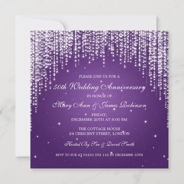 Elegant Wedding Anniversary Night Dazzle Purple Invitation | Zazzle