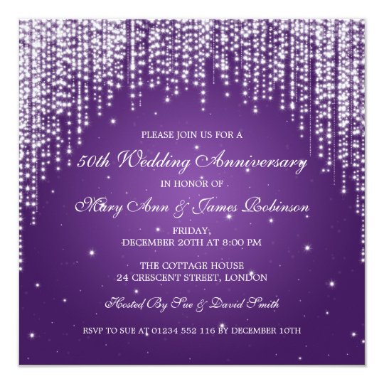 Elegant Wedding Anniversary Night Dazzle Purple Invitation | Zazzle.com