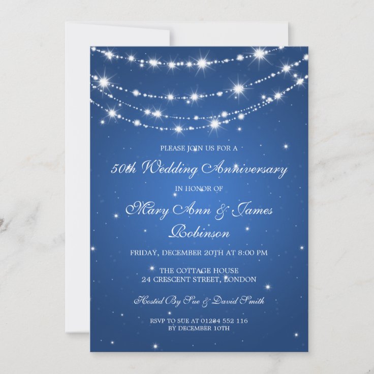 Elegant Wedding Anniversary Sparkling Chain Blue Invitation | Zazzle