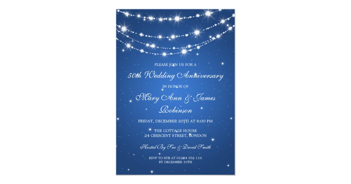 Elegant Wedding Anniversary Sparkling Chain Blue Invitation | Zazzle.com