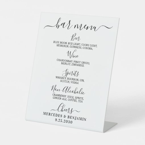 Elegant Wedding Bar Personalized Drink Menu Pedestal Sign | Zazzle
