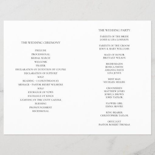Elegant wedding. Black and white program folded | Zazzle