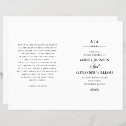 Elegant wedding. Black and white program folded | Zazzle