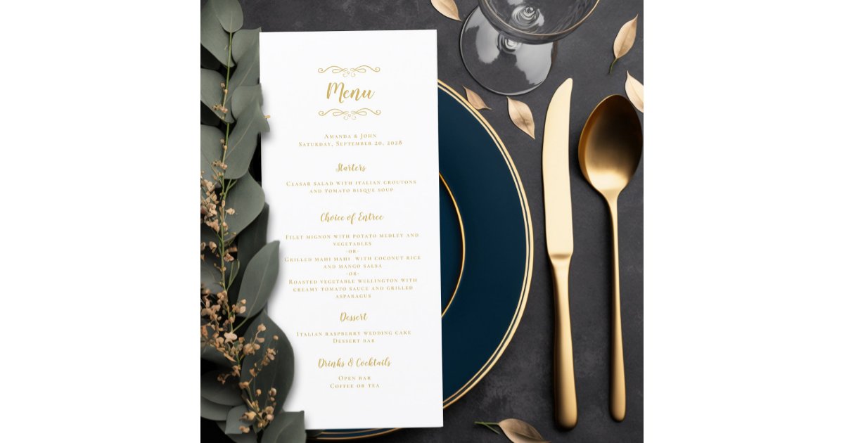 Elegant Wedding Calligraphy Gold Dinner Party Chic Menu | Zazzle