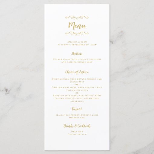 Elegant Wedding Calligraphy Gold Dinner Party Chic Menu | Zazzle