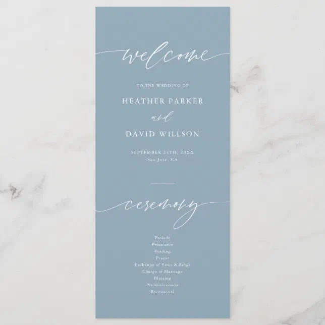 Elegant Wedding Ceremony Dusty Blue Program | Zazzle