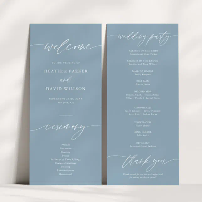 Elegant Wedding Ceremony Dusty Blue Program | Zazzle