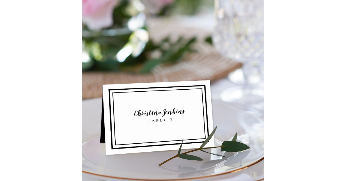 Elegant Wedding Chic Black Custom Guest Place Card | Zazzle
