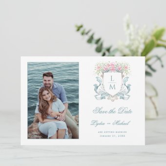 Elegant Wedding Crest w/ Roses | Monogram Save The Date | Zazzle