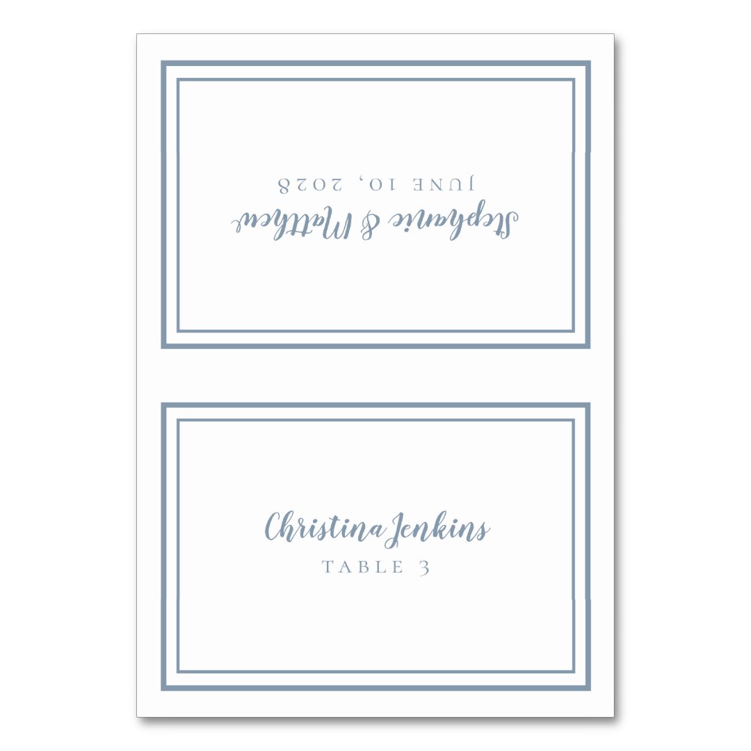 Elegant Wedding Custom Guest Place Card Dusty Blue | Zazzle