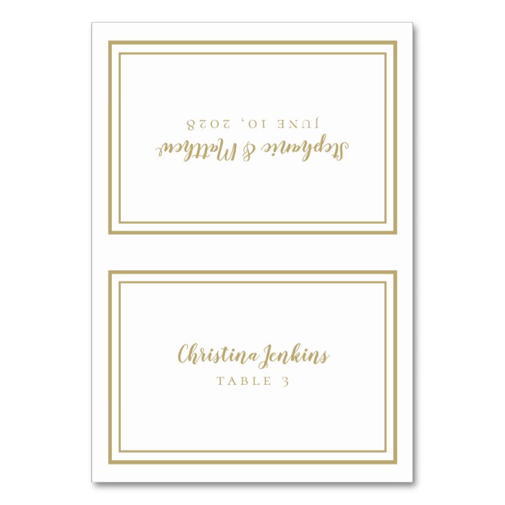 Elegant Wedding Custom Guest Place Card Gold White | Zazzle