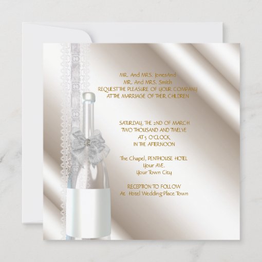 Elegant Wedding Damask Cream White Champagne Invitation | Zazzle