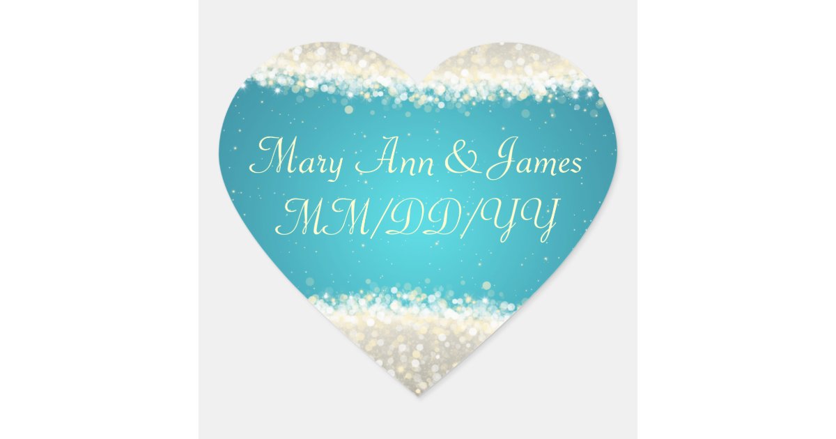 Elegant Wedding Date Dazzling Sparkles Turquoise Heart Sticker | Zazzle
