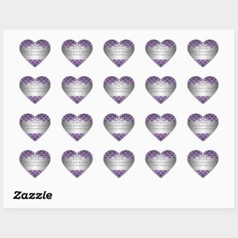 Elegant Wedding Date Fleur De Lis Purple Heart Sticker | Zazzle