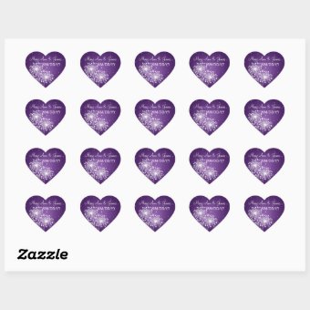 Elegant Wedding Date Summer Sparkle Purple Heart Sticker | Zazzle