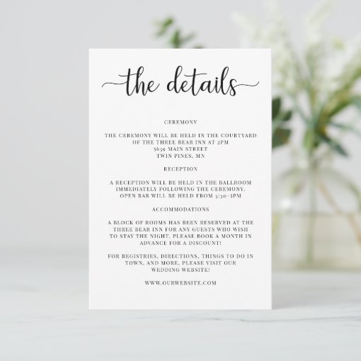 Elegant Wedding Details Invitation Insert | Zazzle