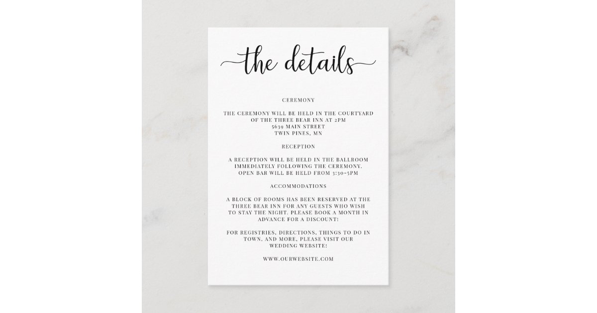 Elegant Wedding Details Invitation Insert | Zazzle