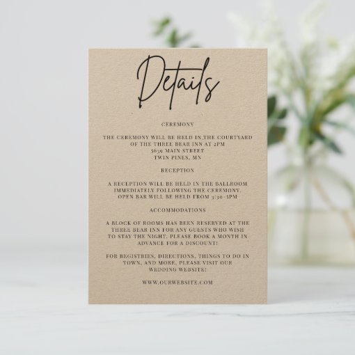 Elegant Wedding Details Invitation Insert | Zazzle