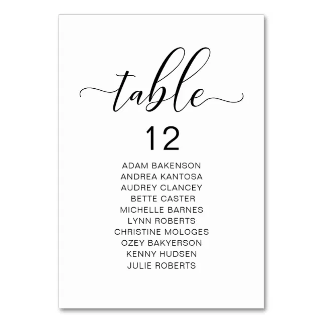 Elegant Wedding Dinner, Guests Seating Chart Table Number | Zazzle