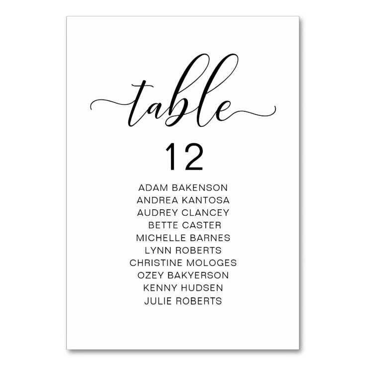 Elegant Wedding Dinner, Guests Seating Chart Table Number | Zazzle
