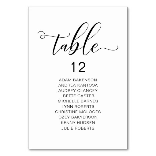 Elegant Wedding Dinner, Guests Seating Chart Table Table Number | Zazzle