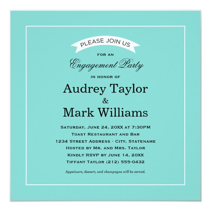 Elegant Wedding Engagement Party Aqua Blue Black Invitation | Zazzle.com