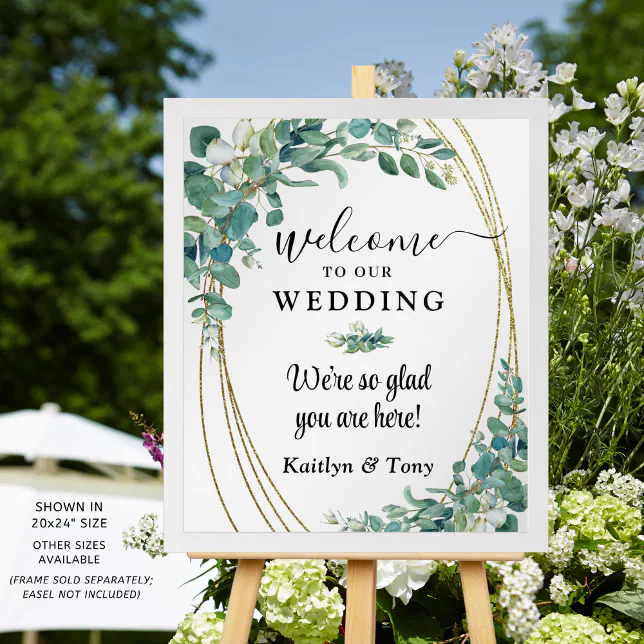 Elegant Wedding Eucalyptus Gold Welcome Sign | Zazzle