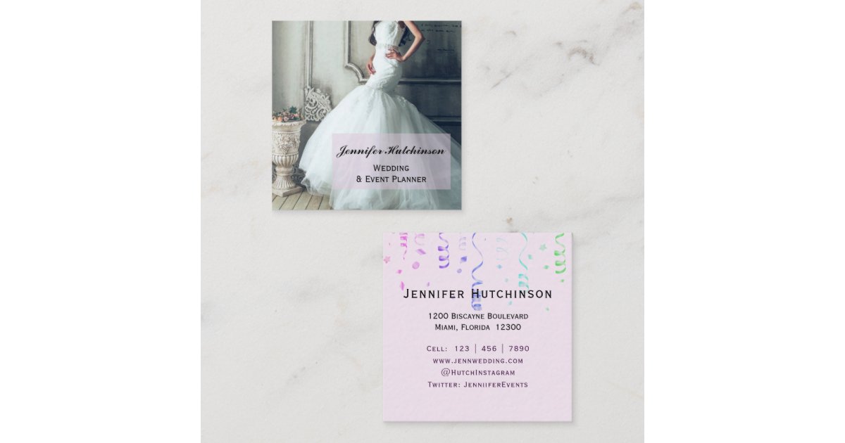 Elegant Wedding Event Planner Square Business Card | Zazzle