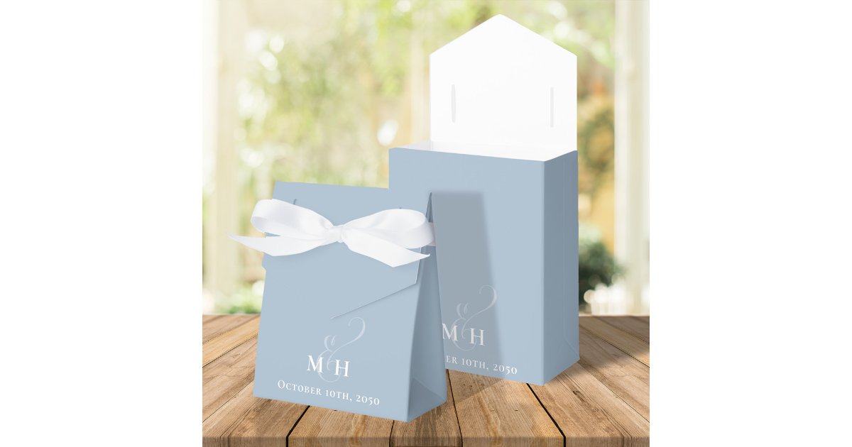 Elegant Wedding Favors Dusty Blue Monogram Favor Boxes | Zazzle