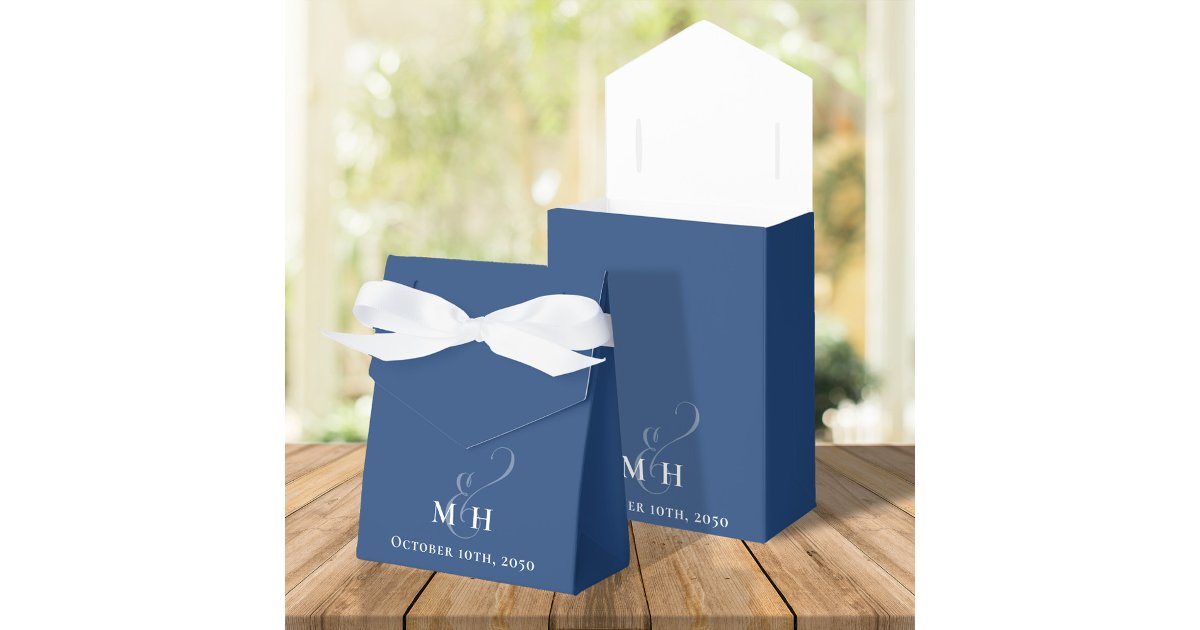 Elegant Wedding Favors Simple Blue Monogram Favor Boxes | Zazzle
