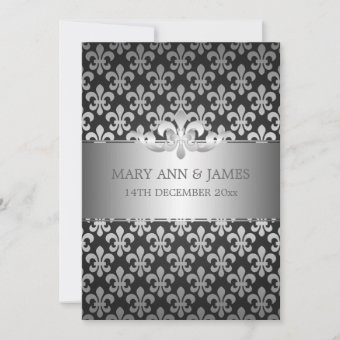 Elegant Wedding Fleur De Lis Black Invitation | Zazzle
