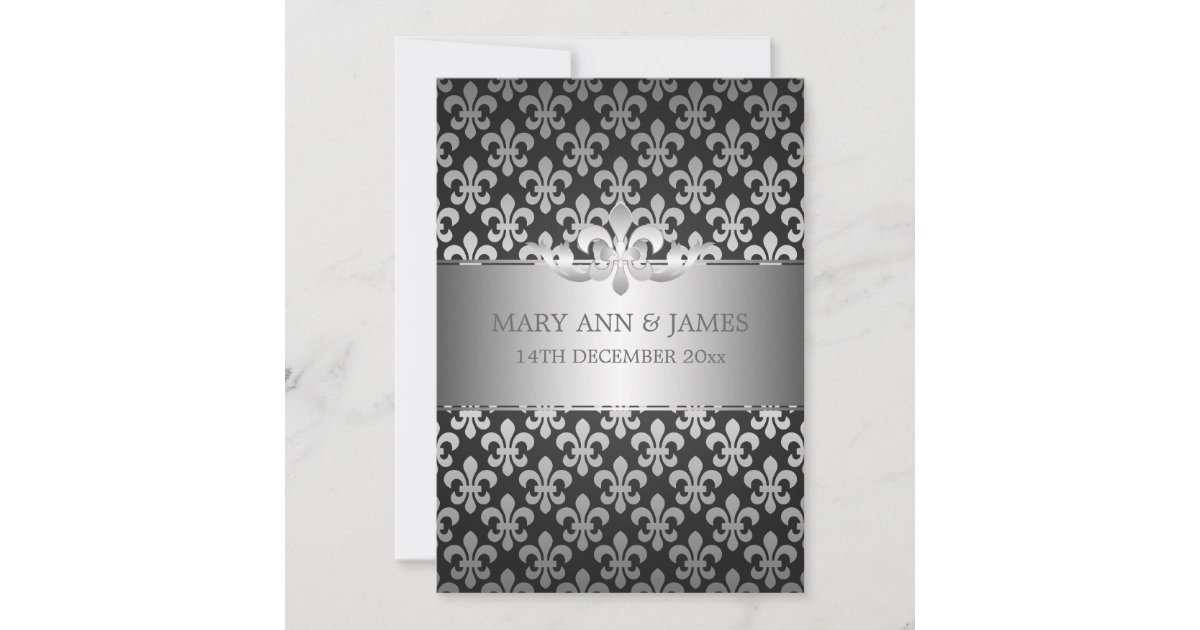 Elegant Wedding Fleur De Lis Black Invitation | Zazzle