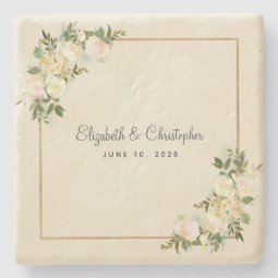 Elegant Wedding Floral Rose Metallic Gold Eggshell Stone Coaster | Zazzle