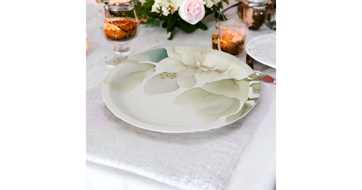 Elegant Wedding Foliage Muted Green Paper Plates | Zazzle