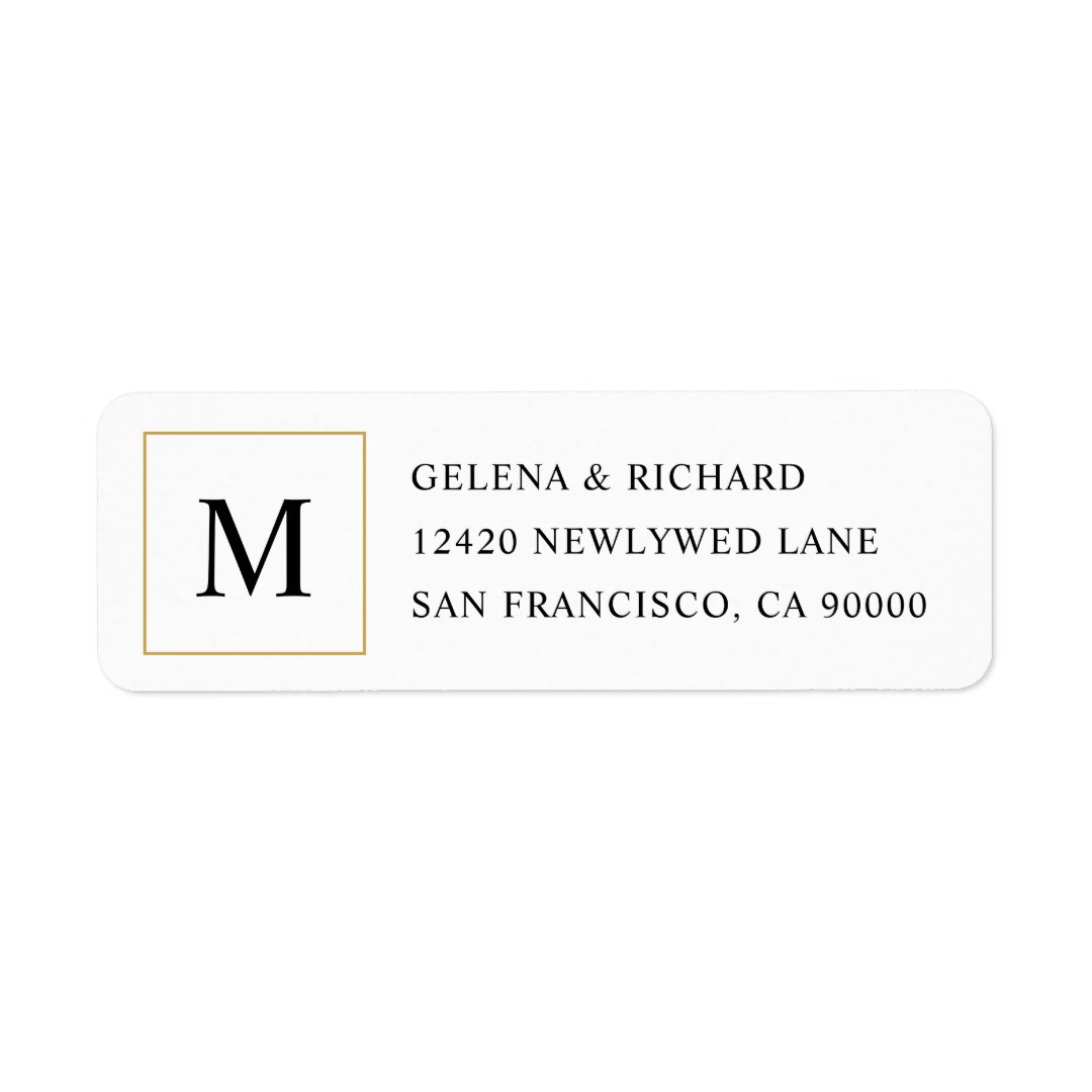 Elegant Wedding Gold Border Monogram Address Label | Zazzle