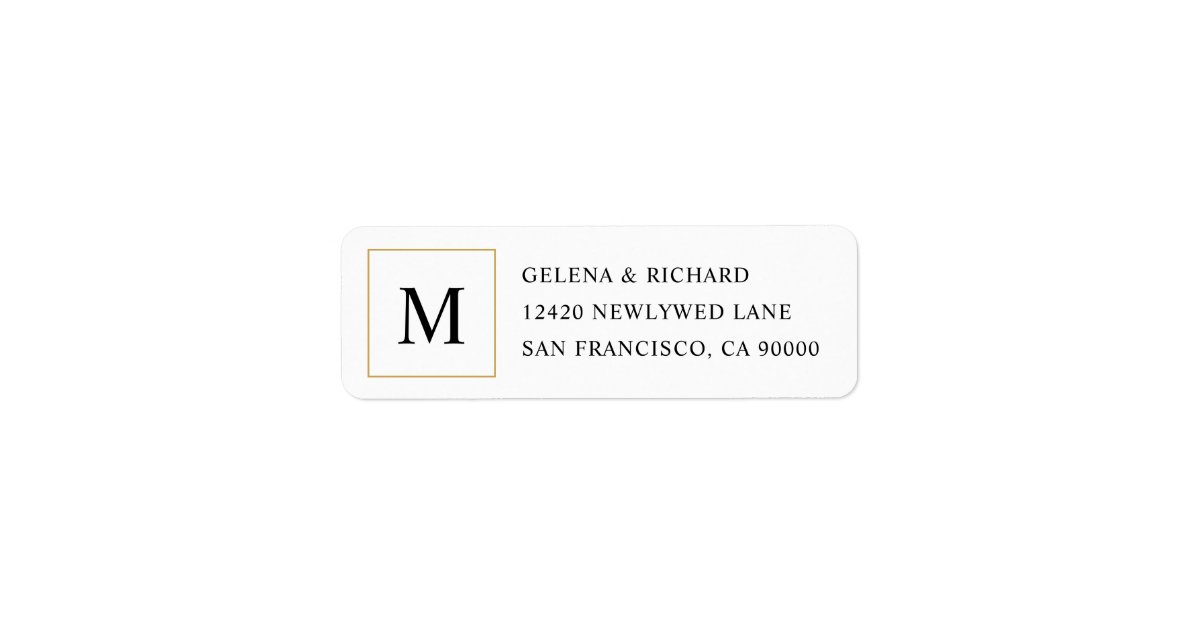 Elegant Wedding Gold Border Monogram Address Label | Zazzle