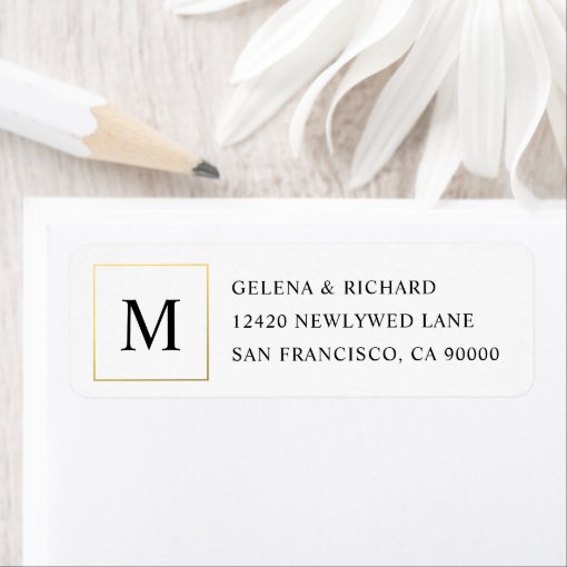 Elegant Wedding Gold Border Monogram Address Label | Zazzle