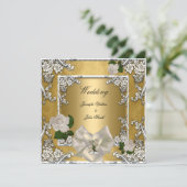 Elegant Wedding Gold Cream Rose Silver Invitation | Zazzle
