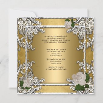Elegant Wedding Gold Cream Rose Silver Invitation | Zazzle