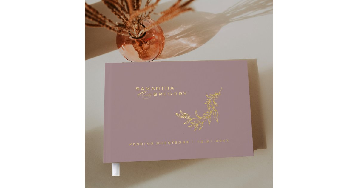 Elegant Wedding Gold Foil Dusty Rose Guest Book | Zazzle
